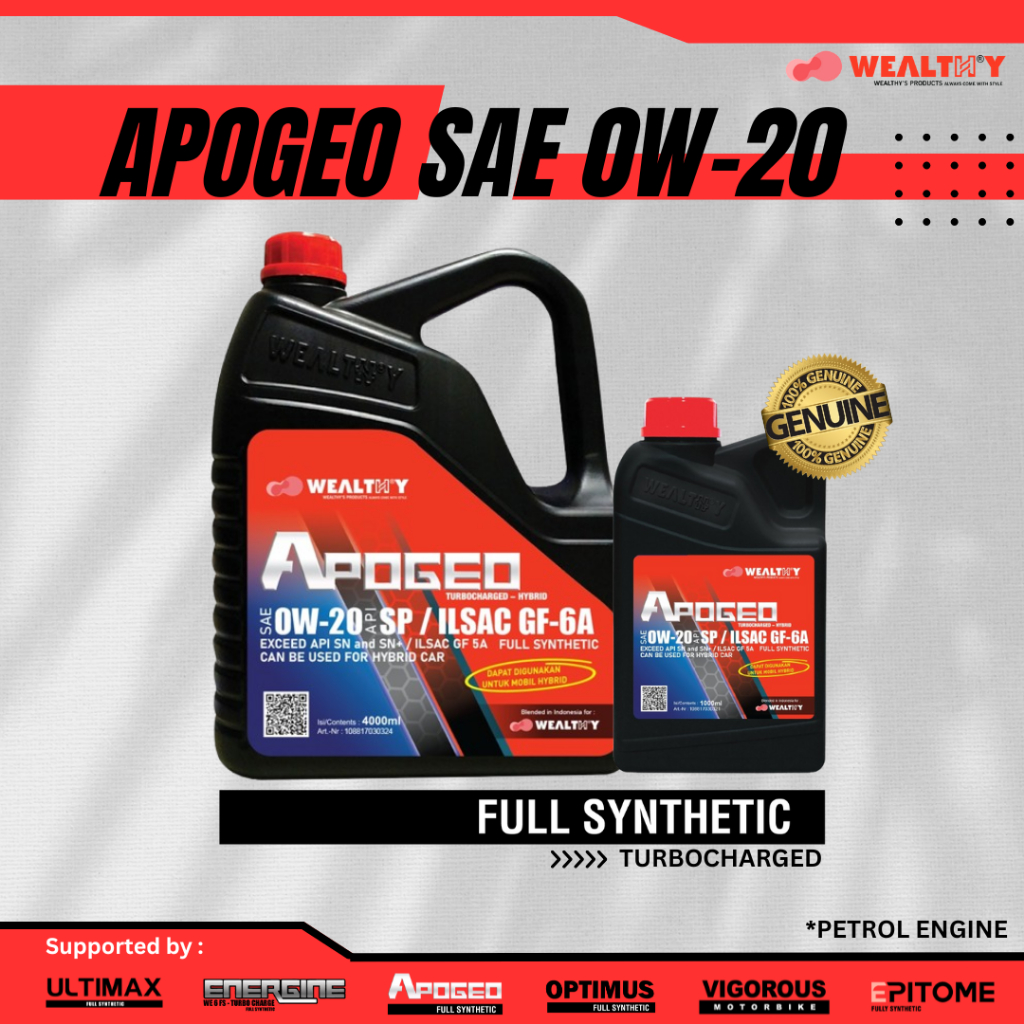 Jual WEALTHY APOGEO SAE 0W-20 API SP/ILSAC GF-6A | OLI MESIN BENSIN ...