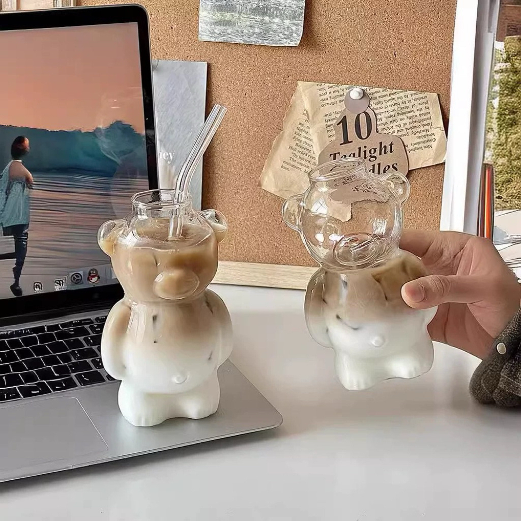 Jual Teddy Glass Cup | Gelas Kaca High Borosilicate Aesthetic Bentuk ...