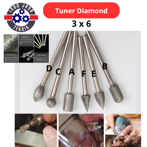 Jual Mata Tuner Diamond 3x6mm Mata Die Grinder Diamond Cuner Burs ...