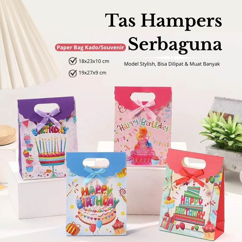 Jual Paper Bag Hampers Ulang Tahun Hadiah/ Goodie Bag Tas Hampers Serbaguna/Handle Tali Pita ...