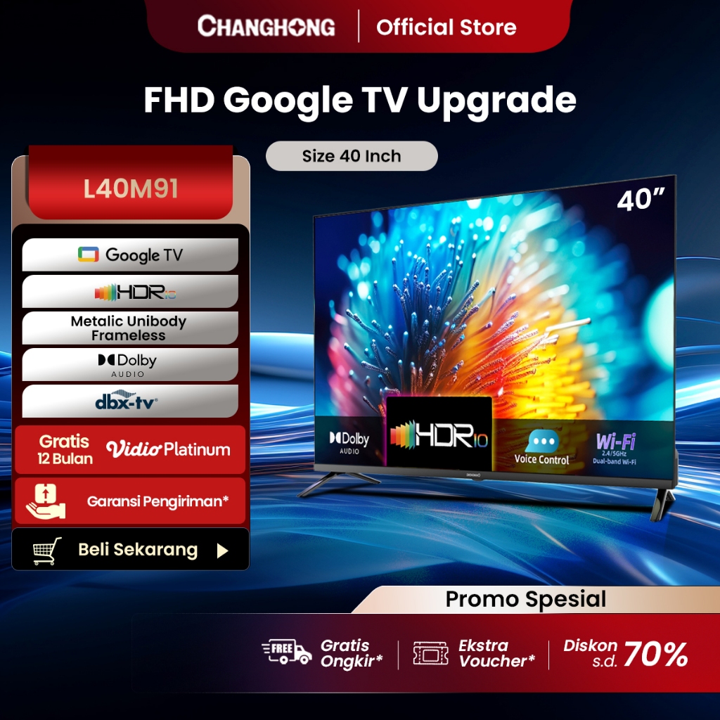 Jual Changhong Google Smart TV Digital 40 inch HD Dolby Audio Playstore Netflix Youtube ...