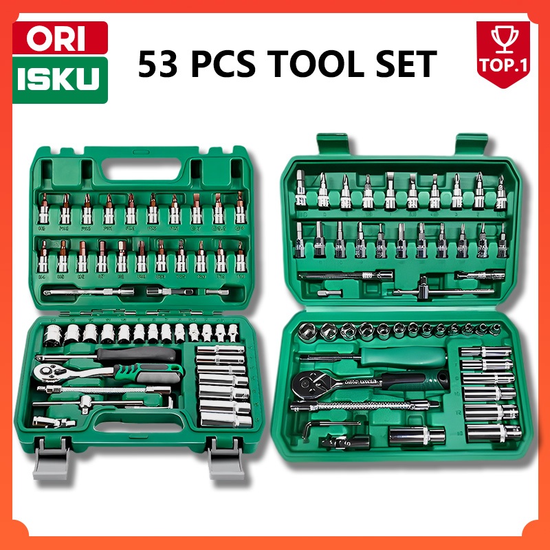 Jual ISKU kunci shock set 53 pcs Set Socket (1/4 ") full tool kit alat perbaikan mobil set kunci ...