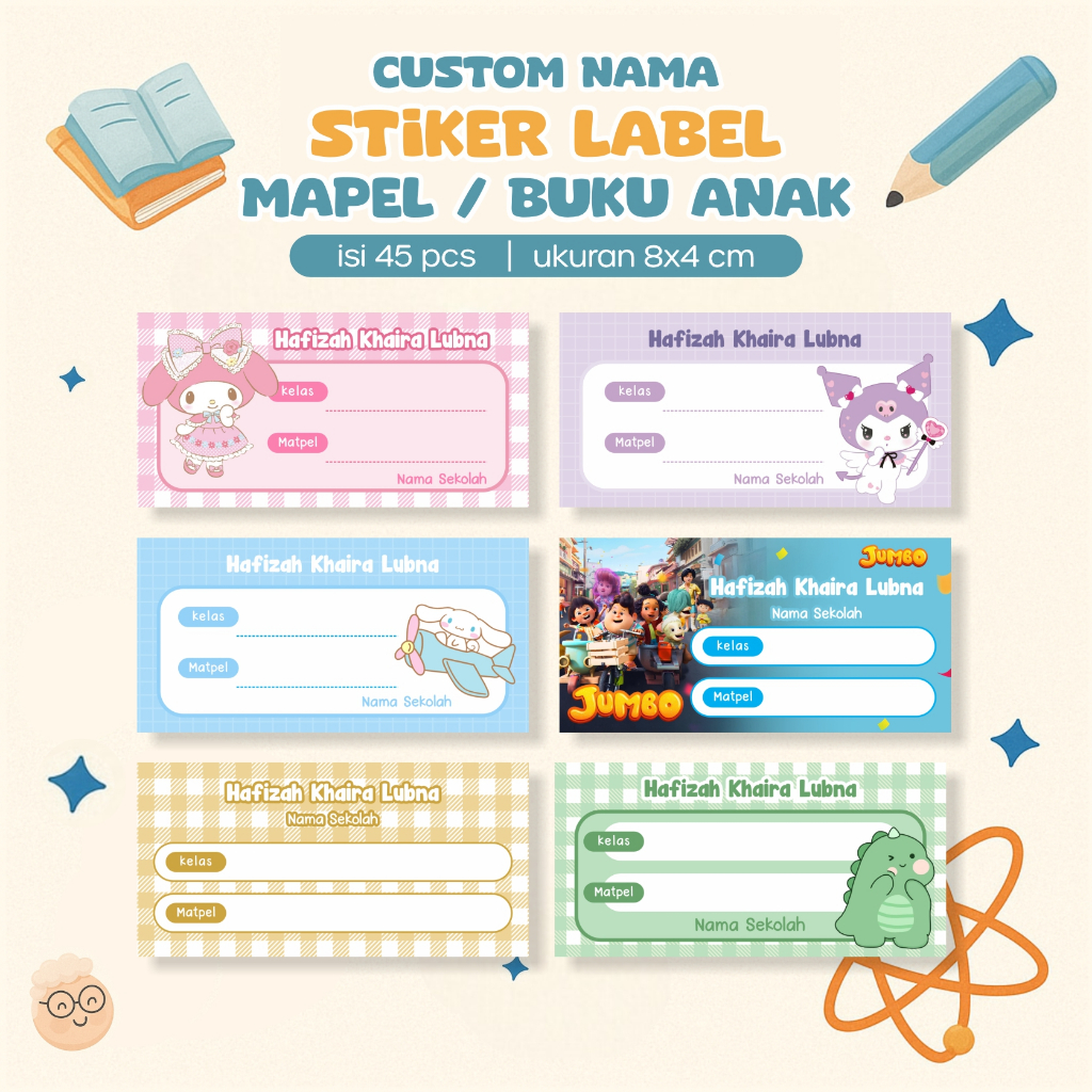 Jual Stiker Custom Nama Stiker Nama Buku Pelajaran Isi 45 Ukuran 8 x 4 ...