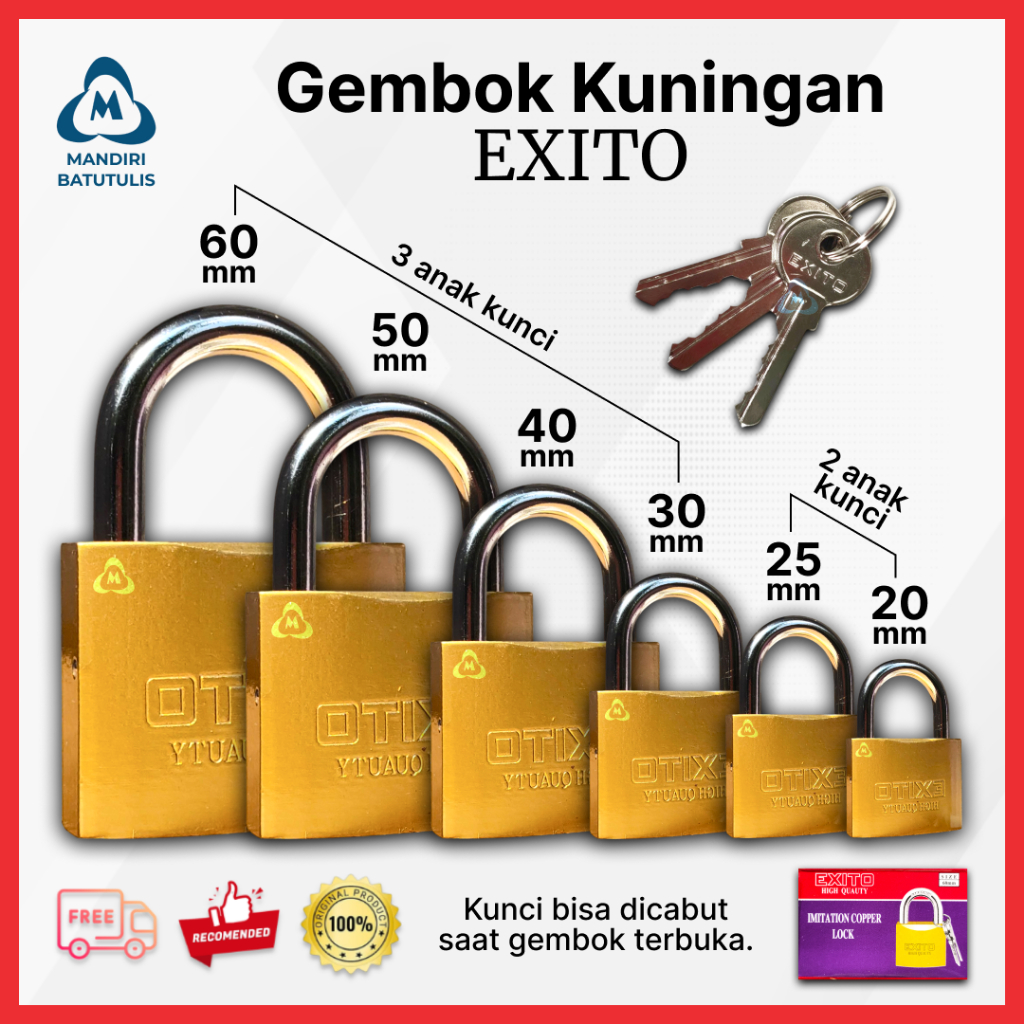 Jual Gembok Kuningan 50 mm / Padlock / Gembok Pagar / Gembok Motor ...