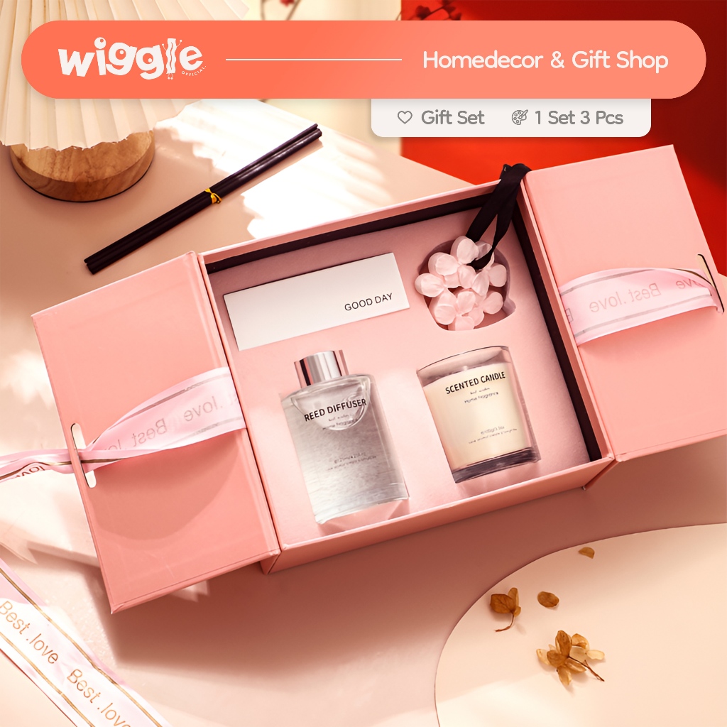 Jual Wiggle Scented Set Hampers Valentine Scented Candle Reed Diffuser ...