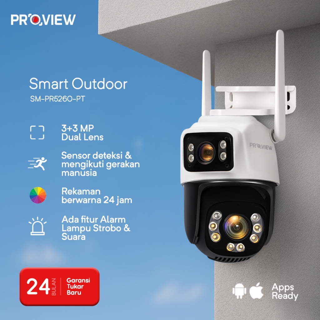 Jual PROVIEW CCTV Wifi Outdoor PTZ Dual Lens 2 Kamera 355° 6MP IP67 ...