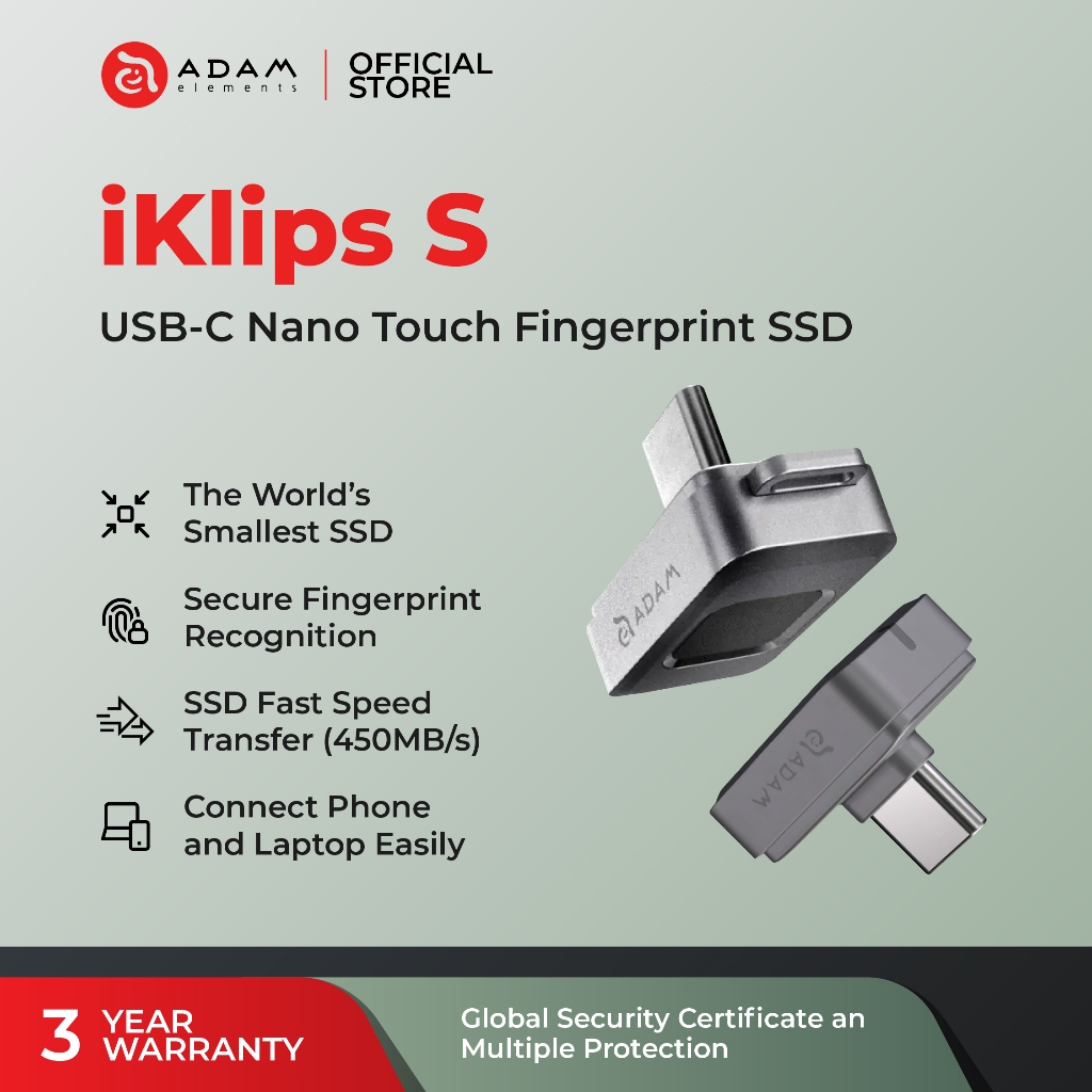 Jual ADAM elements iKlips S 256 / 512GB, USB-Type C Nano Touch ...