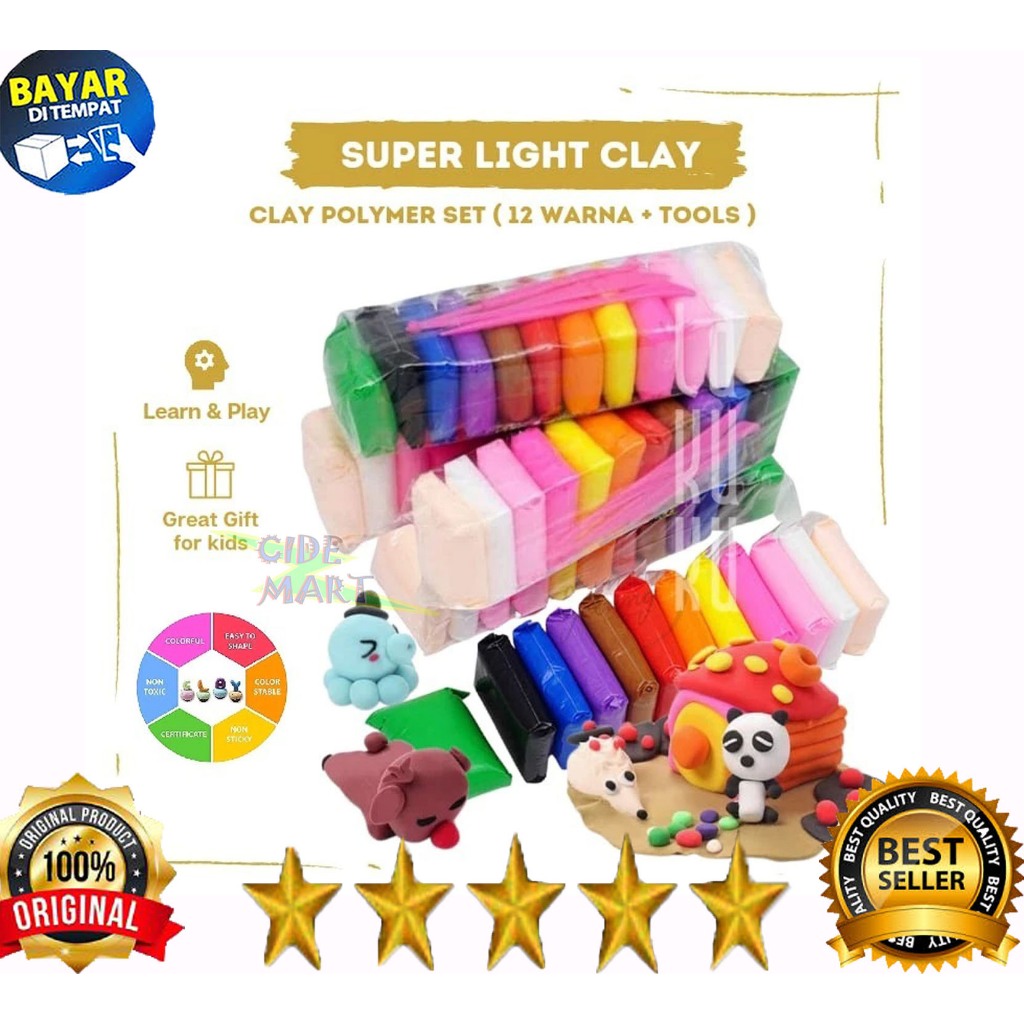 Jual MC Mainan Anak Clay Plastisin / Lilin Mainan 12 Warna / Polymer ...