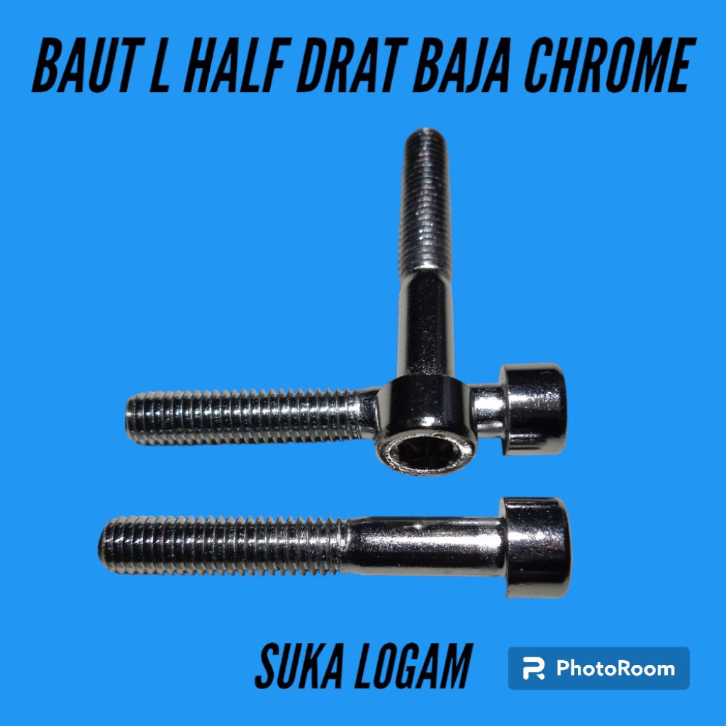 Jual Baut L HALF DRAT M10 X 70 ( Pitch 1.25 HALUS ) BAJA CHROME. Kunci L8 | Shopee Indonesia