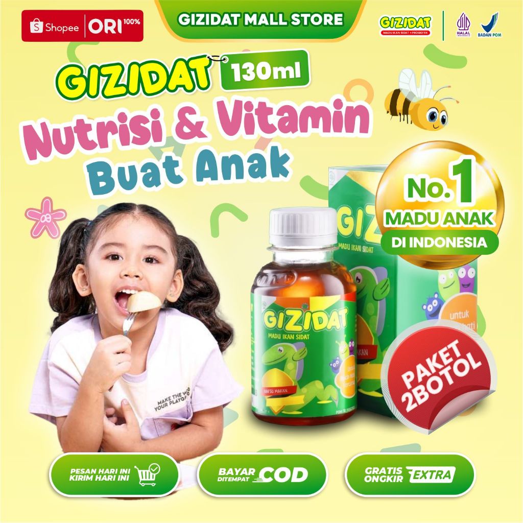 Jual Gizidat Madu Anak 2 Box @130ML Penambah Napsu Makan Anank Penambah Berat Badan Penggemuk ...