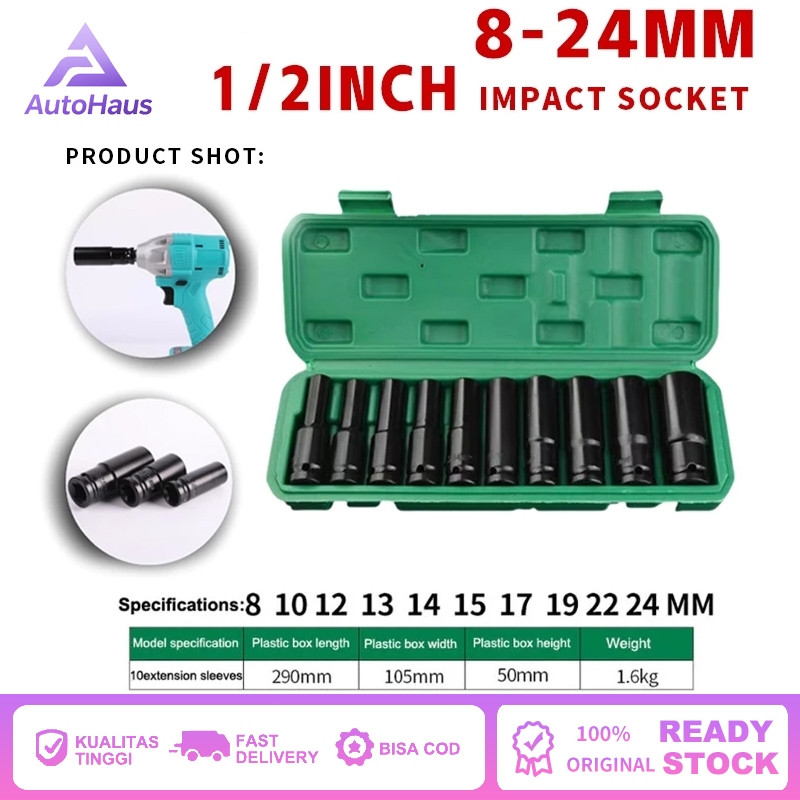 Jual Impact Socket Set 1/2 inci 8-24MM Extension Impact Socket Panjang ...
