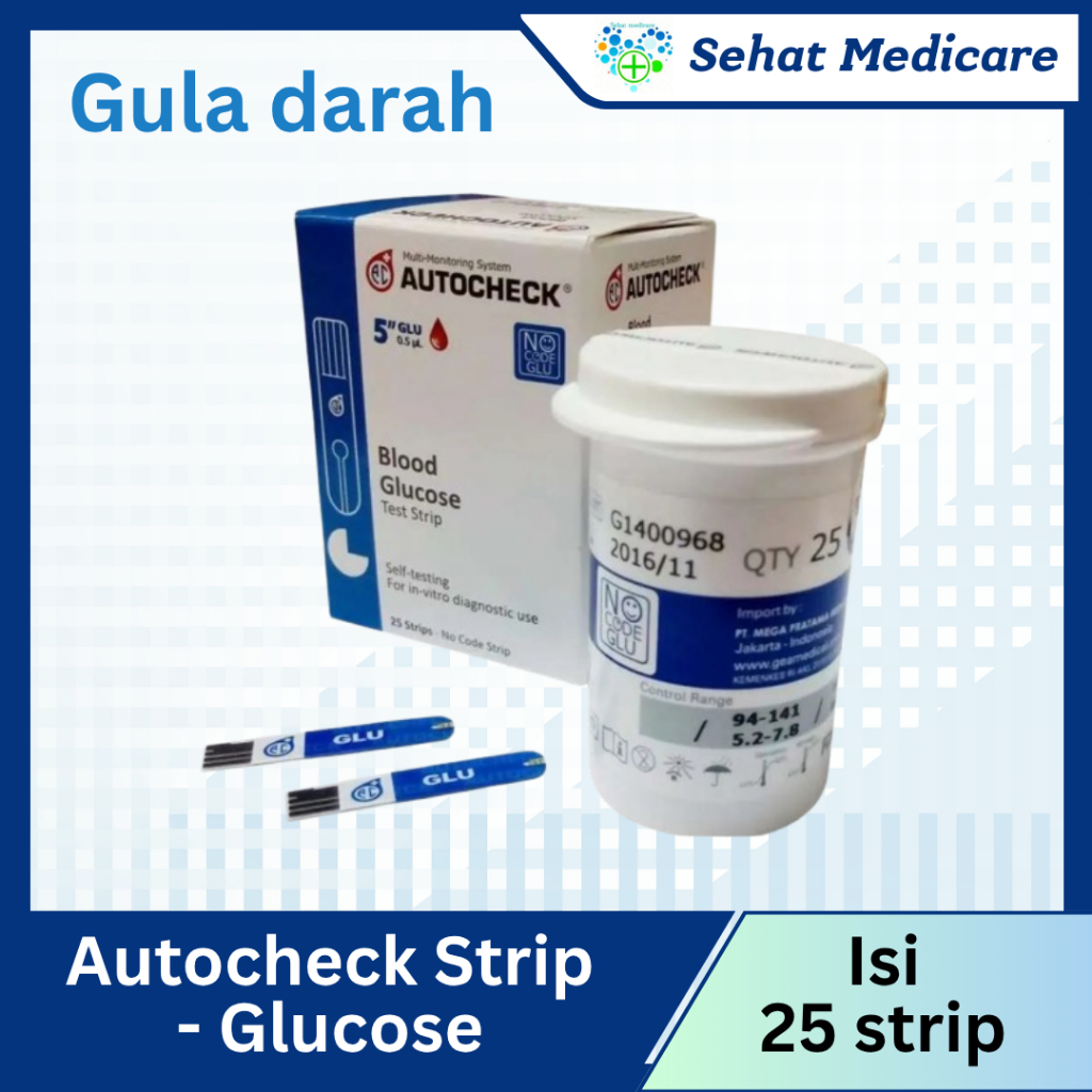 Jual AUTOCHECK Glucose Strips isi 25 || Stik/Strip Pengukur Glukosa ...