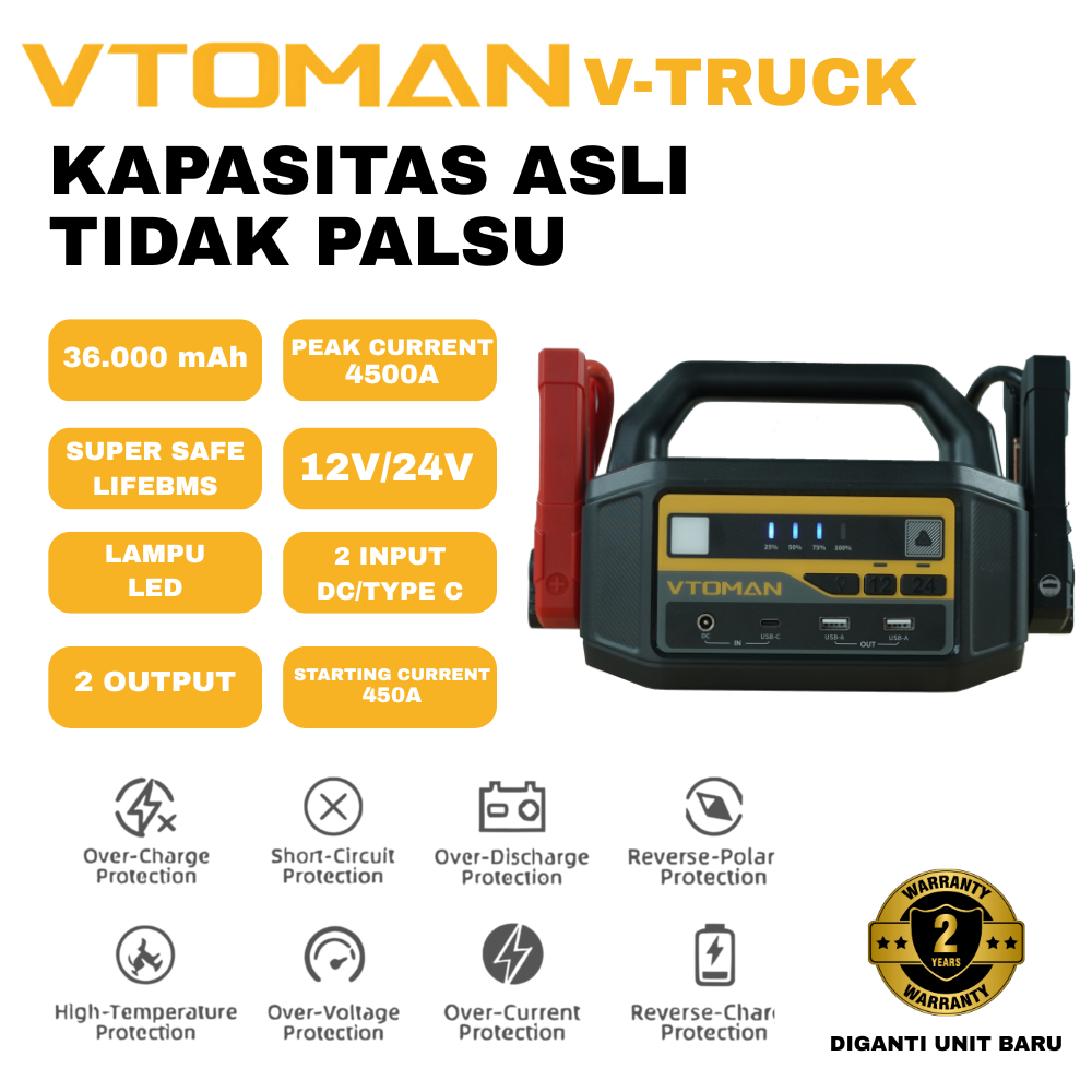Jual VTOMAN V-Truck Jumper Aki Mobil 12V & 24V Kapasitas 135Wh Jumper Aki Mobil Truck Jumper Aki ...