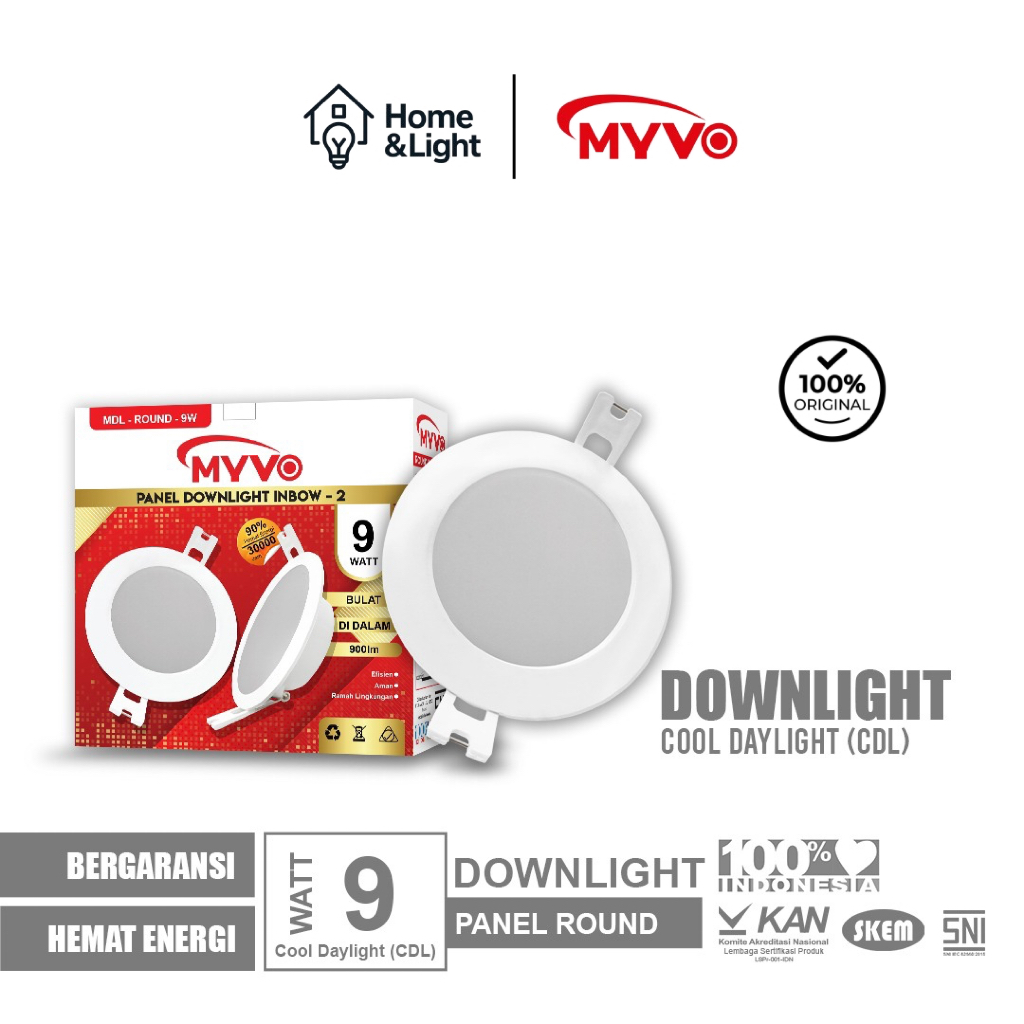 Jual MYVO Lampu LED Downlight 9 Watt Panel Round Inbow Cahaya Putih ...