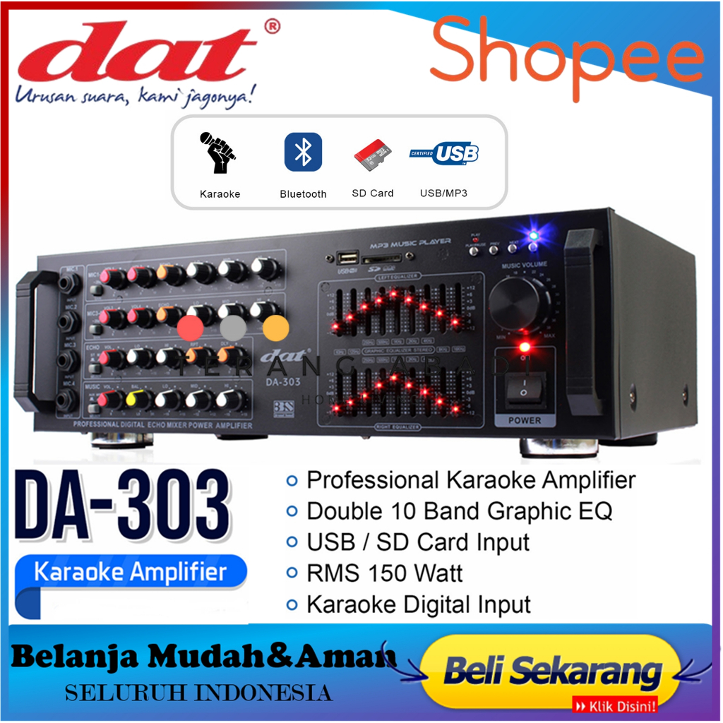 Jual Amplifier DAT DA-303 Bluetooth USB SD Karaoke Power Ampli Surround ...