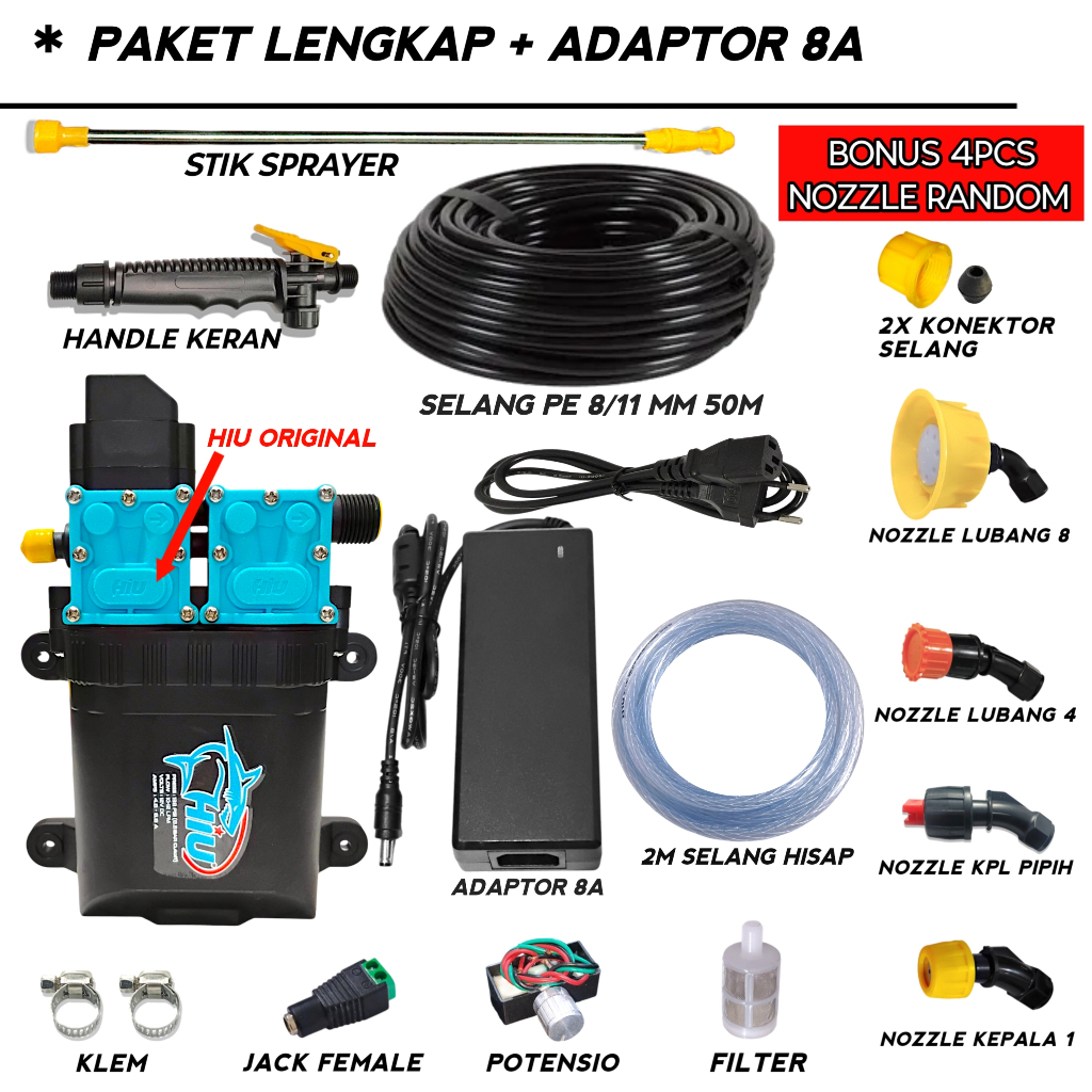 Jual Paket Sprayer Pertanian Dobel Pompa Hiu dual pump + Adaptor 12V8A Selang 50M | Shopee Indonesia