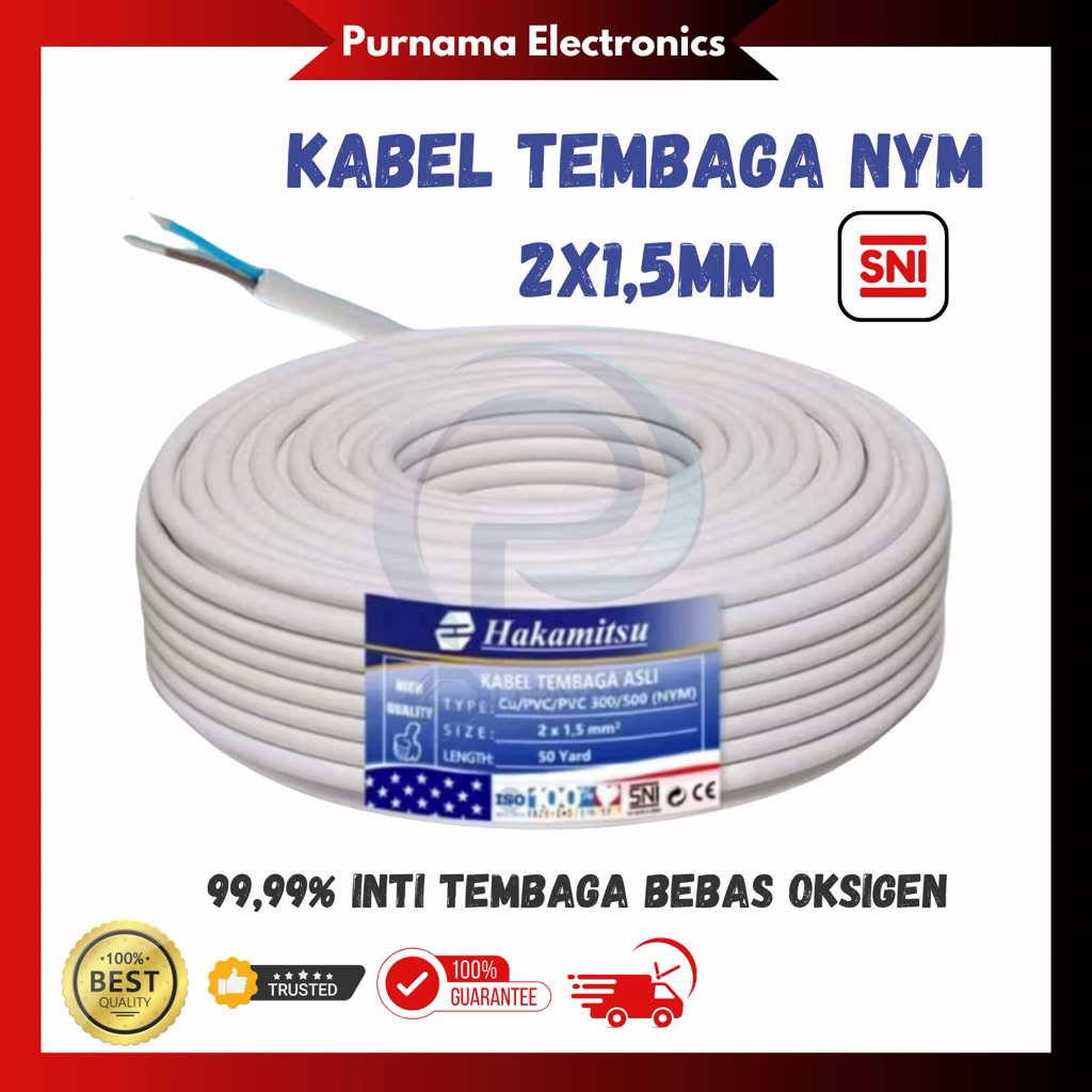 Jual Kabel Hakamitsu SNI 2x1.5 NYM 50 Yard / Kabel Listrik Tembaga Asli Murni SNI 2x1,5 | Shopee ...