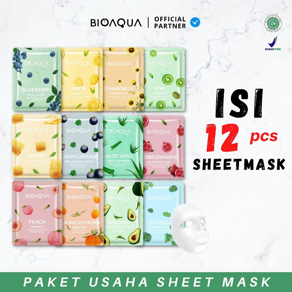 Jual [ AGEN RESMI ] ( 12 PCS ) BIOAQUA Sheet Mask Hydrating Essence Face Mask Brightening ...