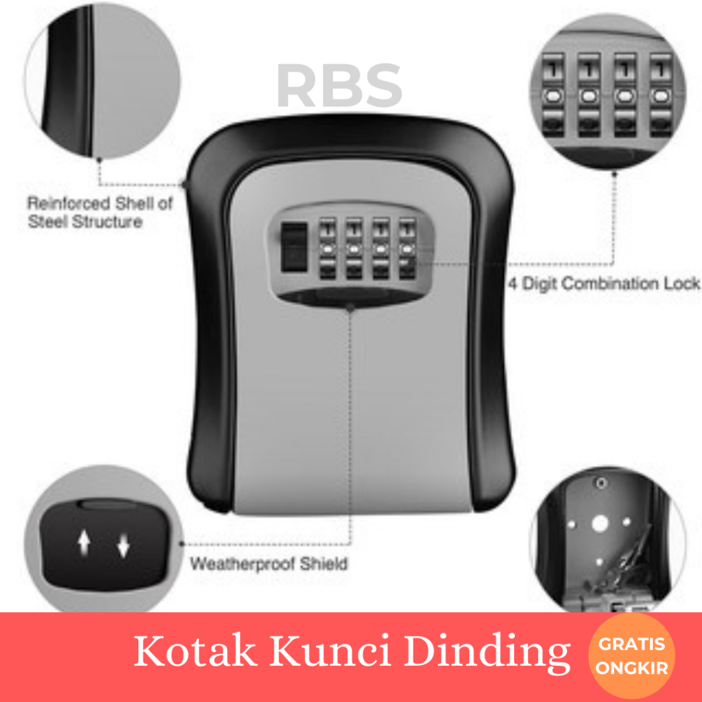 Jual Redbowstore - Key Safe Box 4 Digit/Kotak Kunci Dinding Tahan Air ...