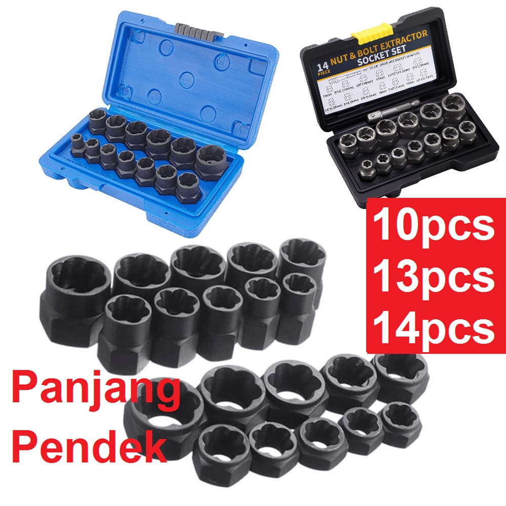 Jual 10 13 14 PCS Alat Pembuka Baut Mur Hex Rusak 9mm-19mm Set Kunci Ring pass Damaged Screw ...