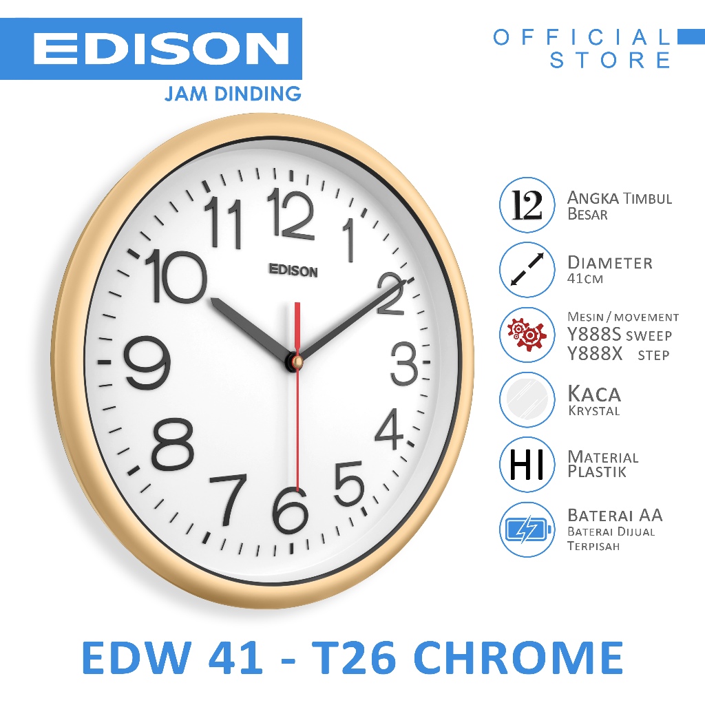 Jual Jam Dinding Edison EDW 41 T26 Chrome Timbul Diameter 410mm 41cm ...