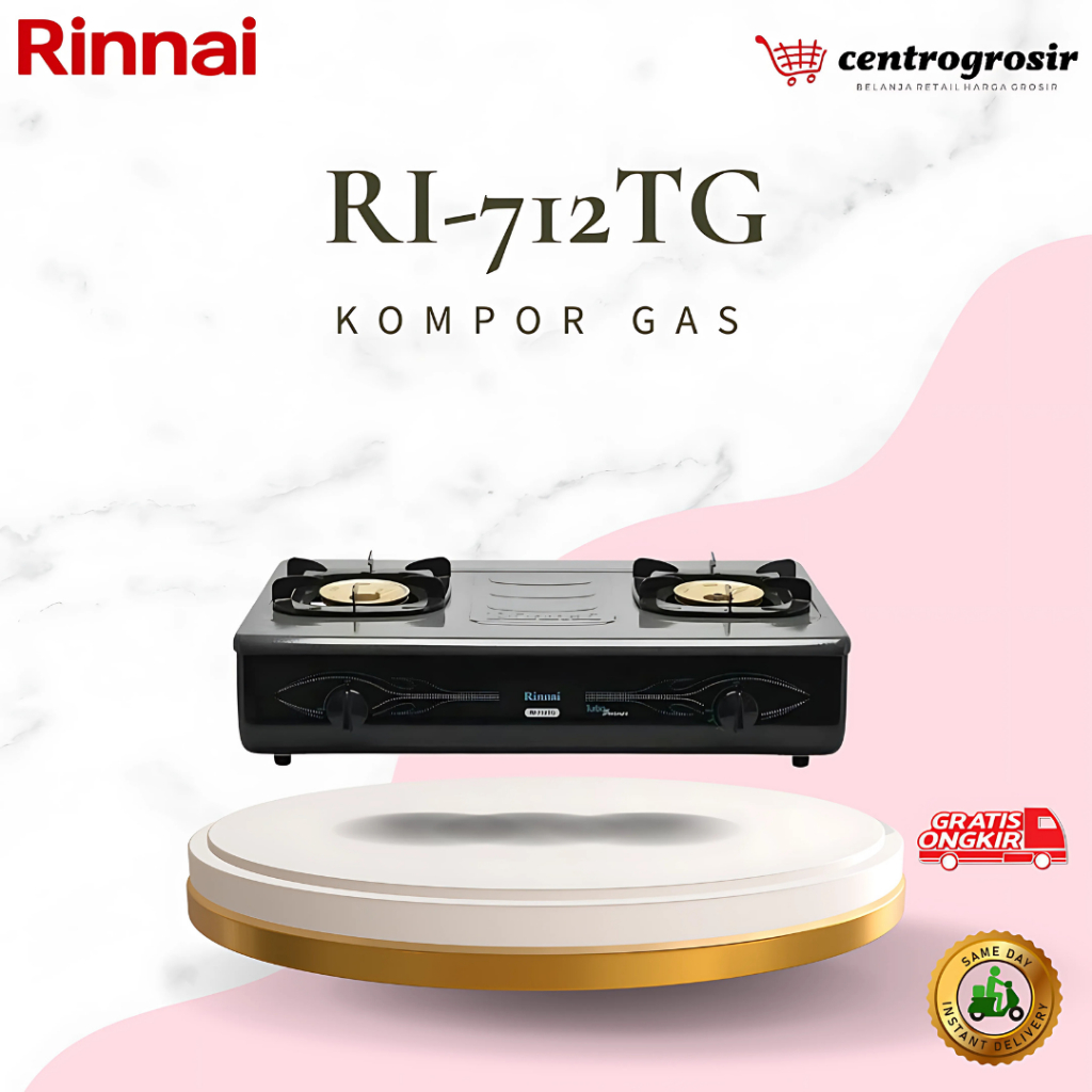 Jual Rinnai RI712TG Kompor Gas 2 Tungku Api Turbo Anti Gores RI-712TG ...