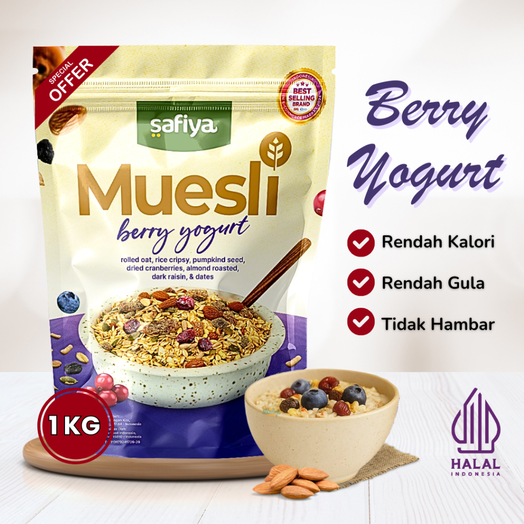 Jual Muesli Berry Yogurt Safiya 1 Kg Oatmeal Dried Fruit Almond ...