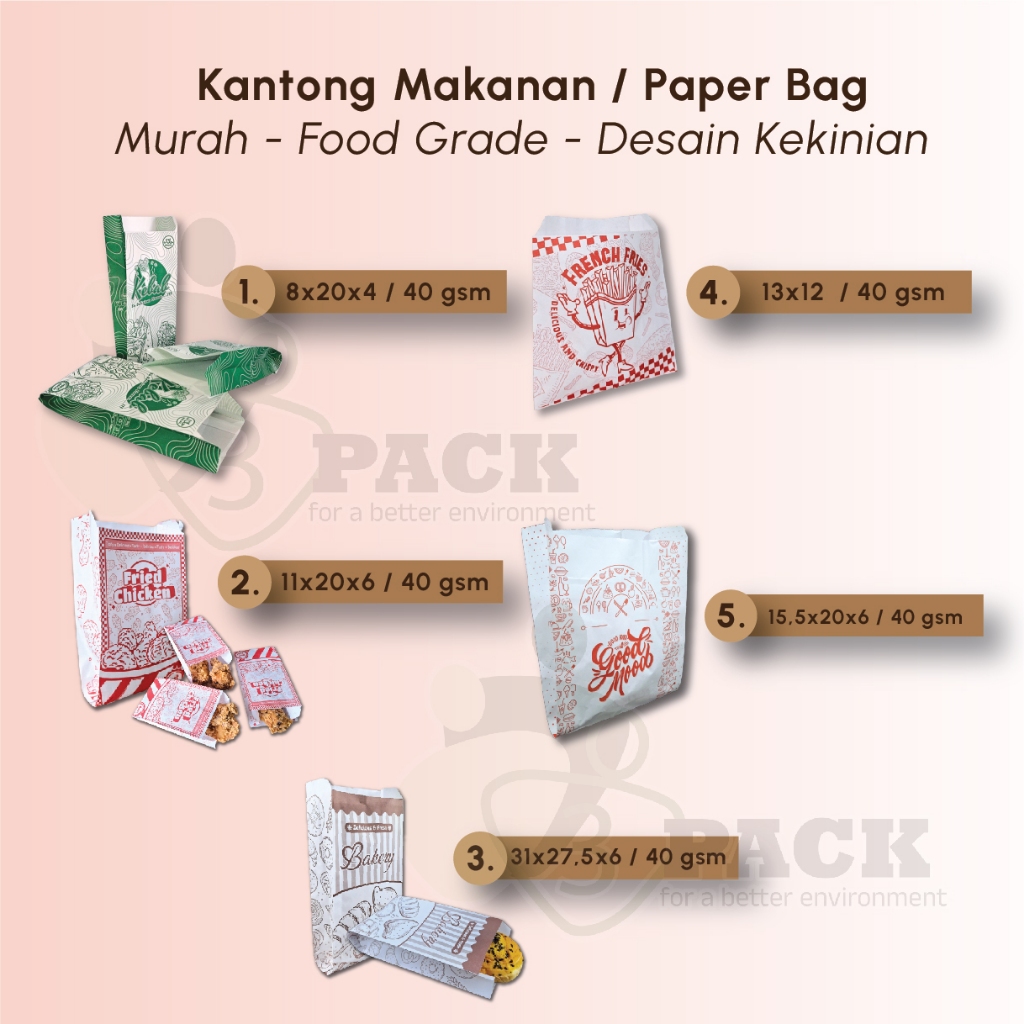 Jual Paper Bag motif, kantong kertas roti motif sos bag food grade ...