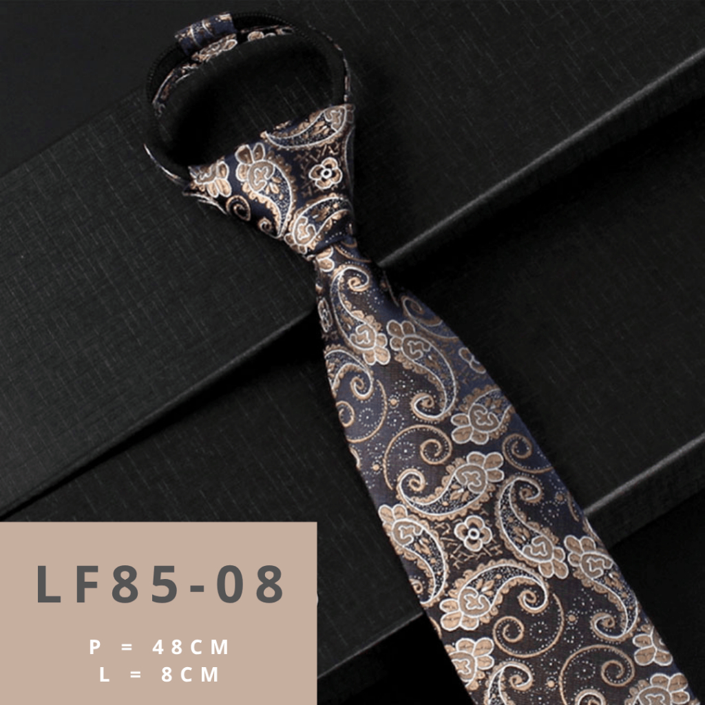 Jual SI - Tie Zipper Batik Dasi Siap Pakai Instan Motif Navy Cream ...