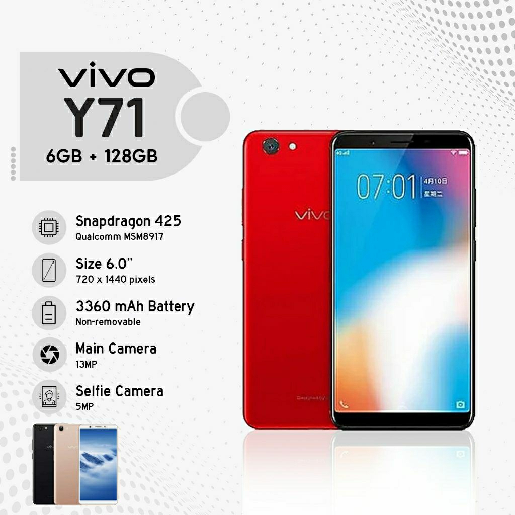 Jual Smartphone Vivo Y71 Ram 6/128 GB (Paket Non COD) Dual SIM 4G, Layar 6 Inch, Kamera Depan ...