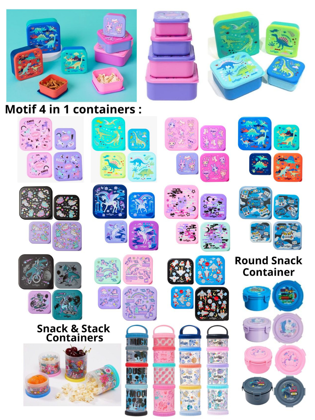 Jual 4 in 1 Containers / Round snack container / snack n stack ...