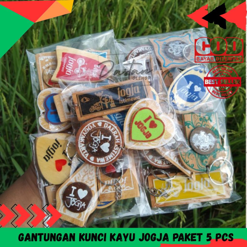 Jual Paket souvernir isi 5 pcs gantungan kunci kayu Jogja souvernir Malioboro oleh oleh khas ...