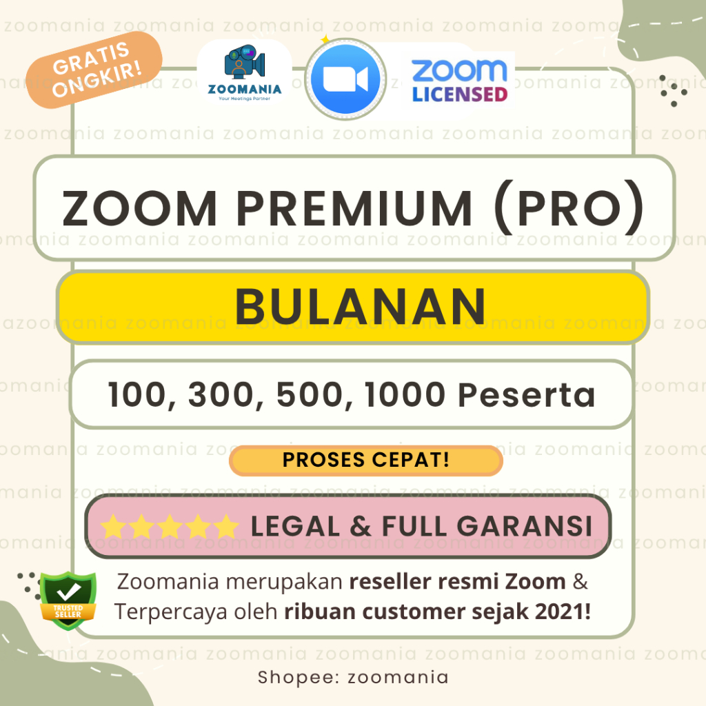Jual Zoom Pro Bulanan Akun 100 300 500 1000 Peserta / Partisipan ...