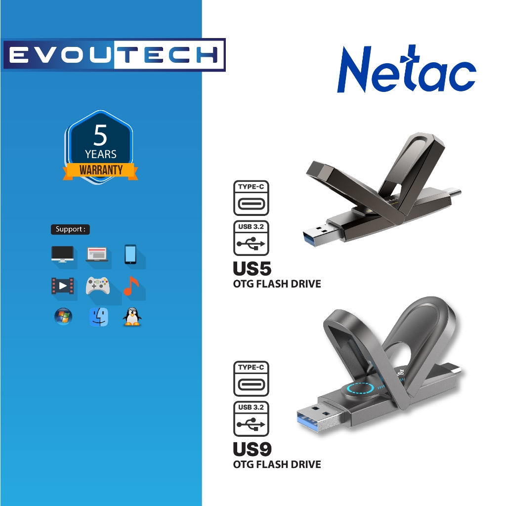Jual [Evoutech Mall] Netac OTG Flashdisk US5 | US9 USB 3.2 + Type C Solid State Flash Drive ...