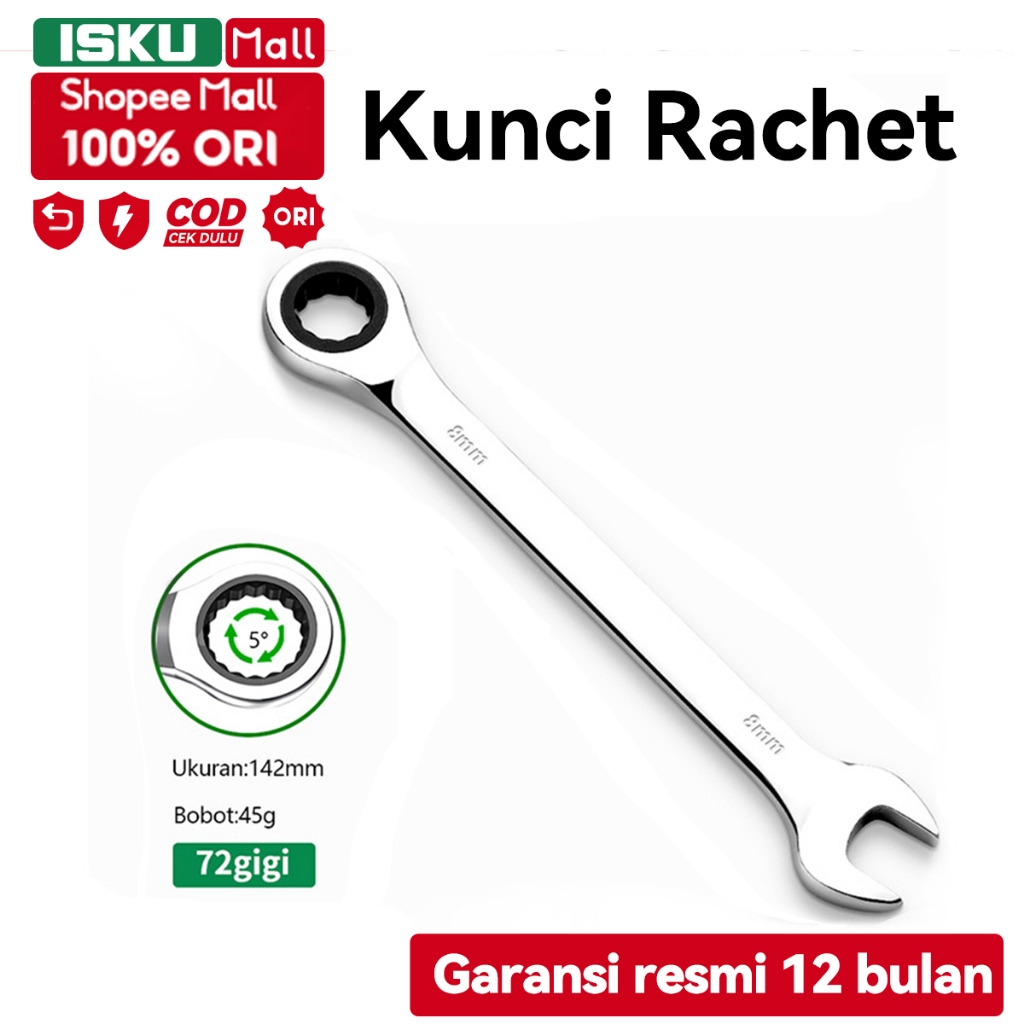 Jual ISKU Kunci Ring Pas Rachet 72gigi 8-19mm Kunci Flexible Kombinasi Krek Ratchet Set | Shopee ...