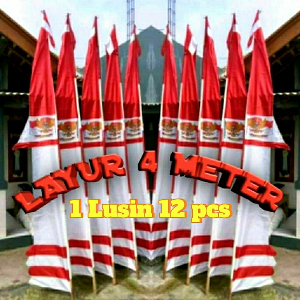Jual 《 1 Lusin / 12 pcs 》Umbul umbul Layur 4 Meter MERAH PUTIH & WARNA | Shopee Indonesia