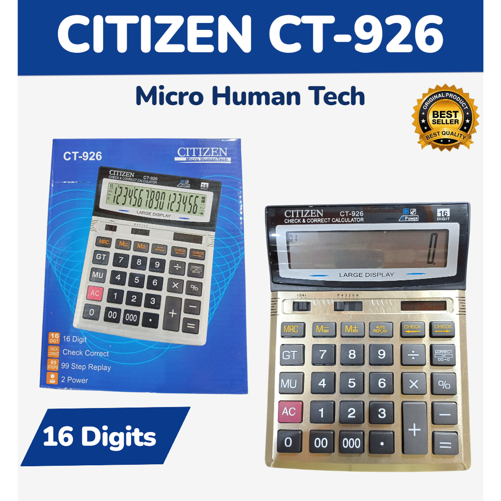 Jual Kalkulator/kalkulator citizen/CT-926 - 16 Digit Original - Check & Correct - Dual Power ...