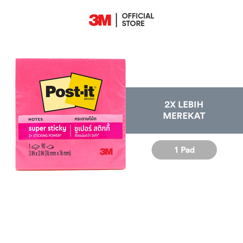 Jual 3M™ Post-it® Super Sticky Notes 654-1SSNP, Tropical Pink, 3x3inch ...