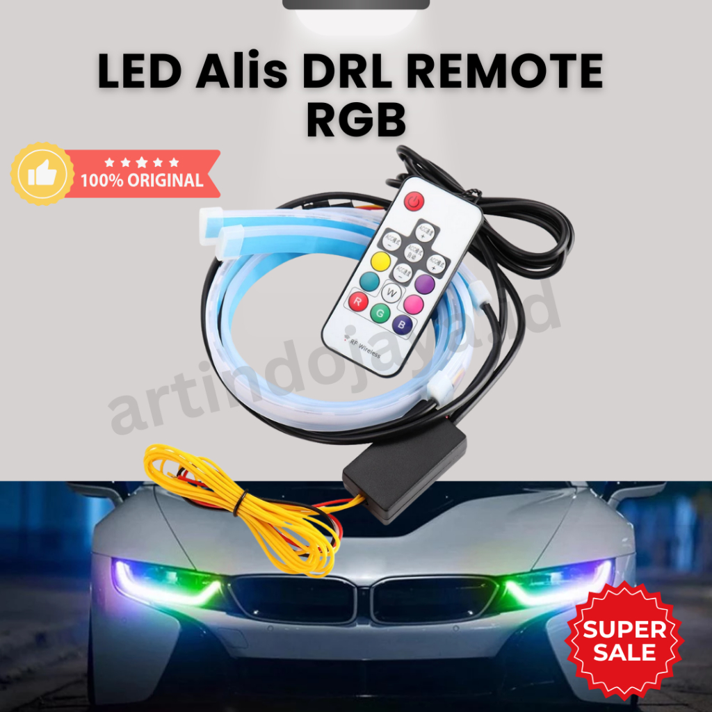 Jual 2 Buah Lampu Lari Siang Hari LED Mobil DRL Slim Tempel Remote RGB ...