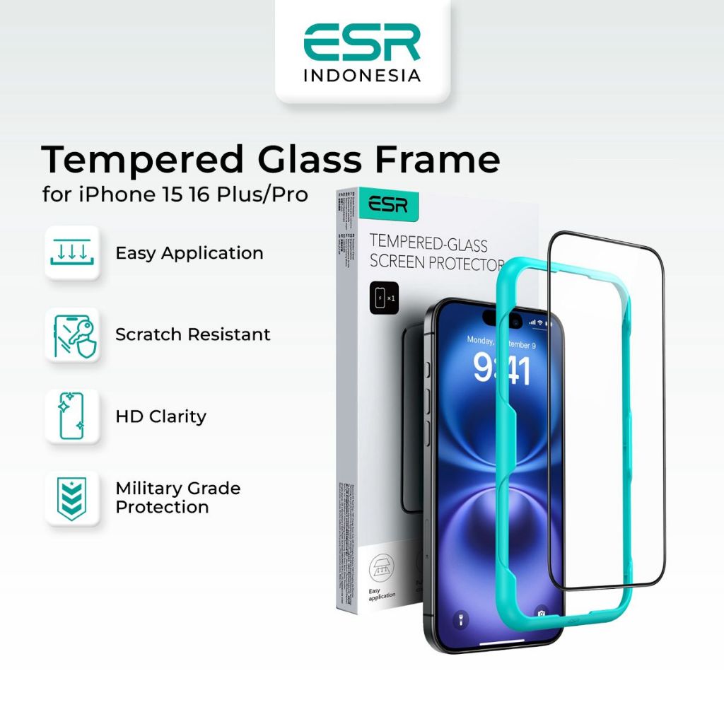 Jual ESR Tempered Glass Screen Protector Black Edge iPhone 15 16 Plus ...