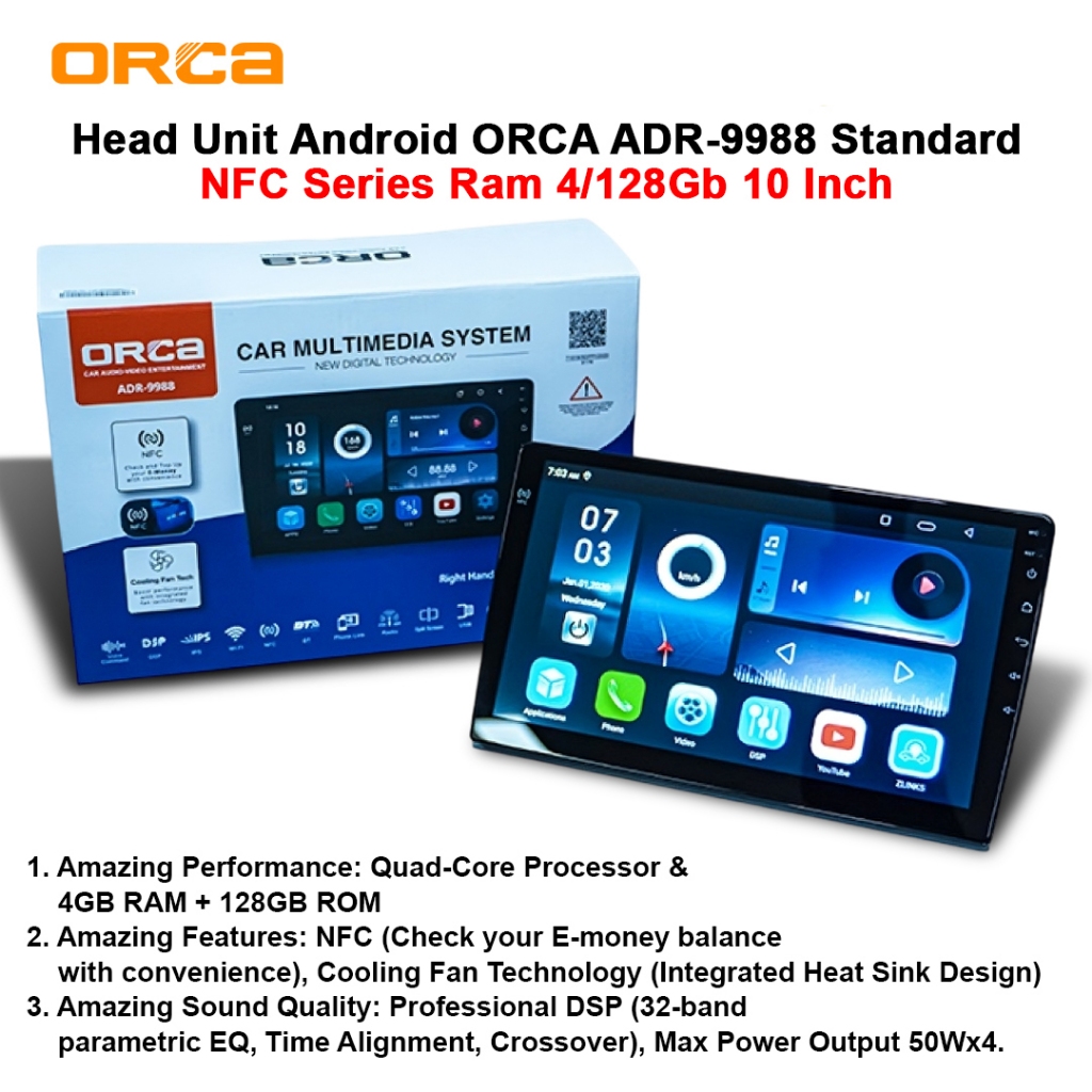 Jual Head Unit Android 10 Inch ORCA ADR-9988 Standard Series Ram 4GB ...