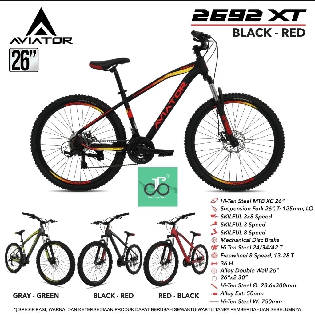 Jual Sepeda MTB 26" Aviator 2692 XT TERBARU (24speed) 2692XT | Shopee ...