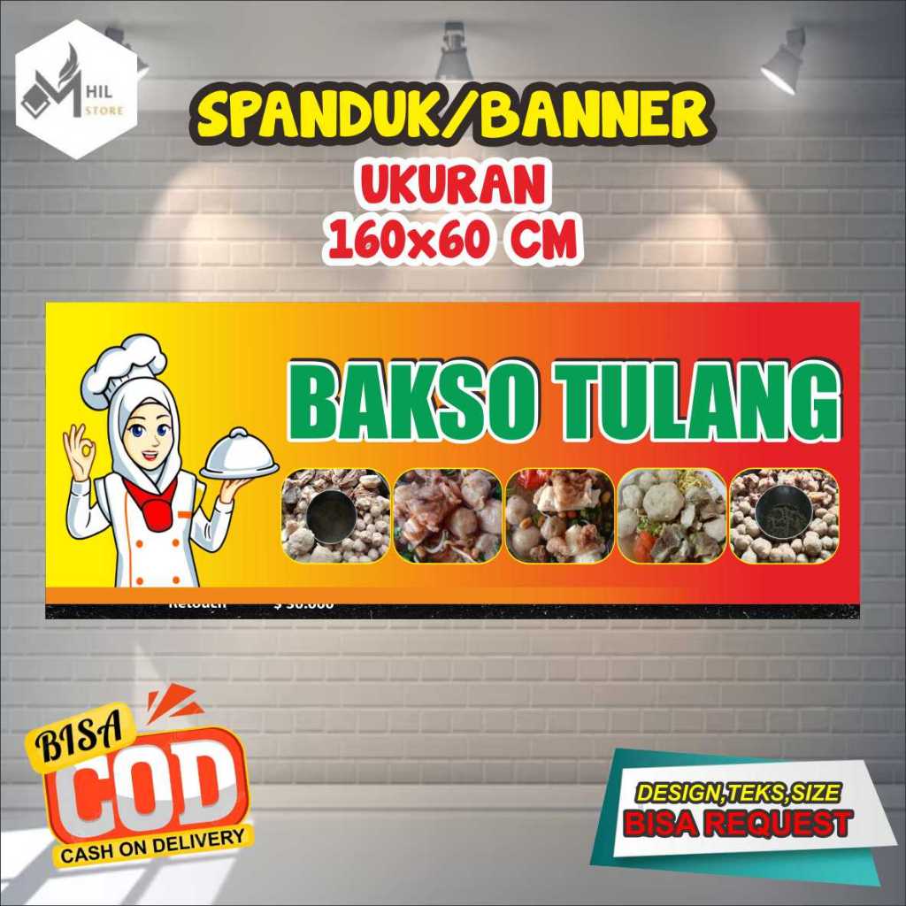 Jual Spanduk Banner Ukuran 160x60cm BAKSO TULANG Free Custom Design Dan ...