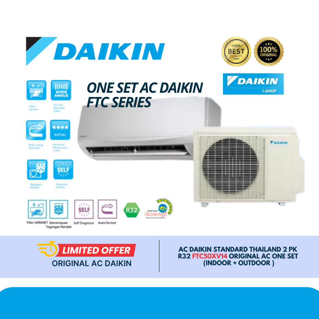 Jual AC DAIKIN STANDARD THAILAND 2 PK R32 FTC50XV14 ORIGINAL AC ONE SET ...