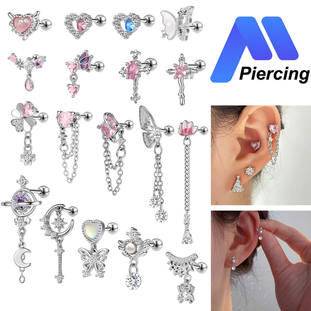 Jual 1 Buah 20G Stainless Steel Anting Silver Crystal Anting Tindik ...