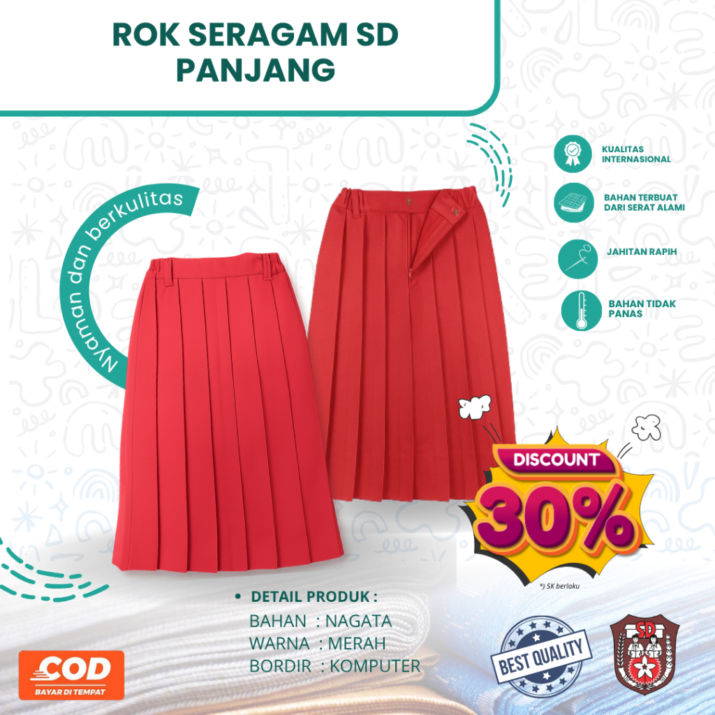 Jual Rok SD Panjang Merah || Rok SD Merah Nagata || Seragam Sekolah ...