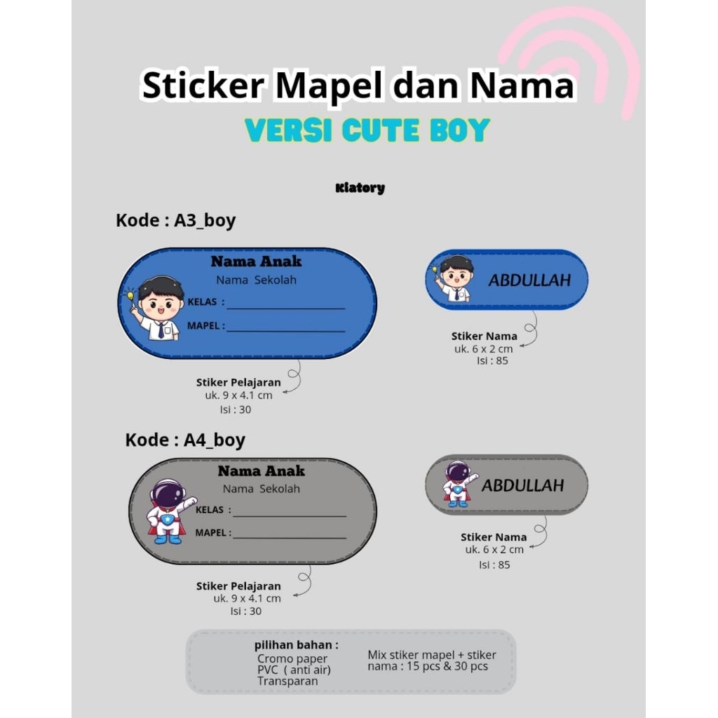 Jual Stiker Mapel dan Nama (Versi Cowok) | Shopee Indonesia