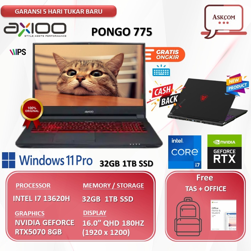 Jual LAPTOP AXIOO PONGO 775 Intel Core i7 13620H RTX5070 8GB 32GB RAM ...