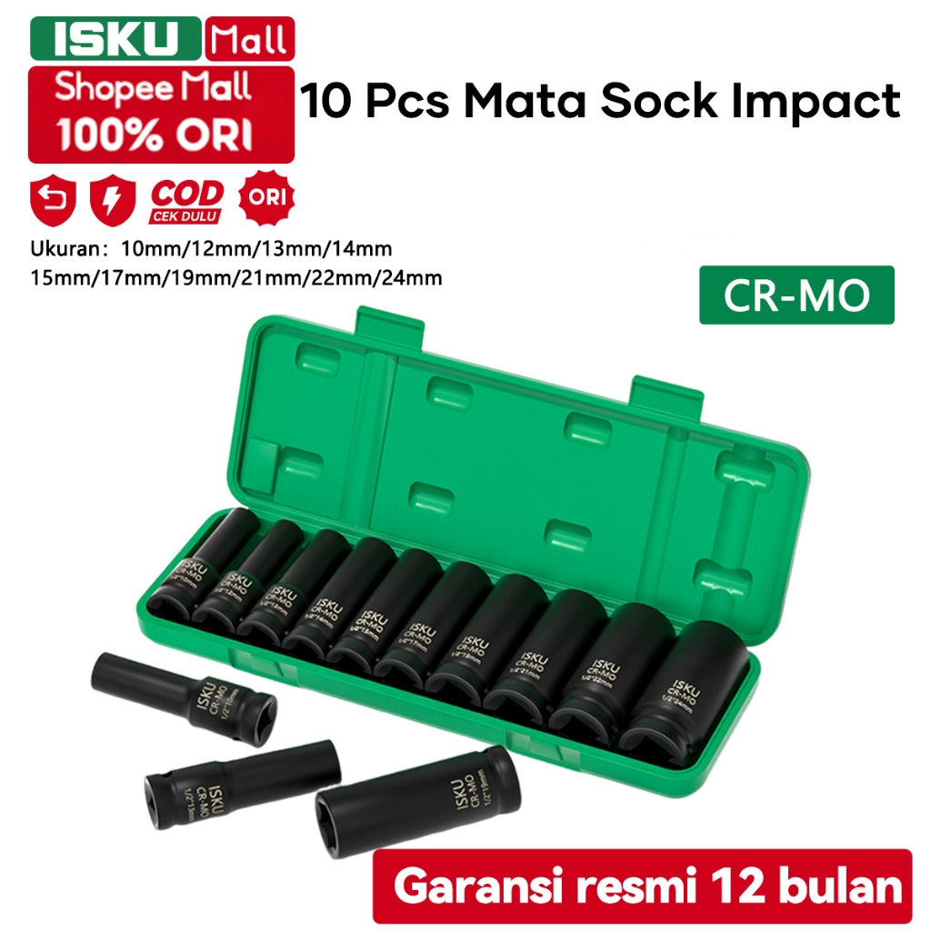 Jual ISKU Impact Long Sockets 10 pcs CR-V Extended Impact Wrench 10 pcs ...