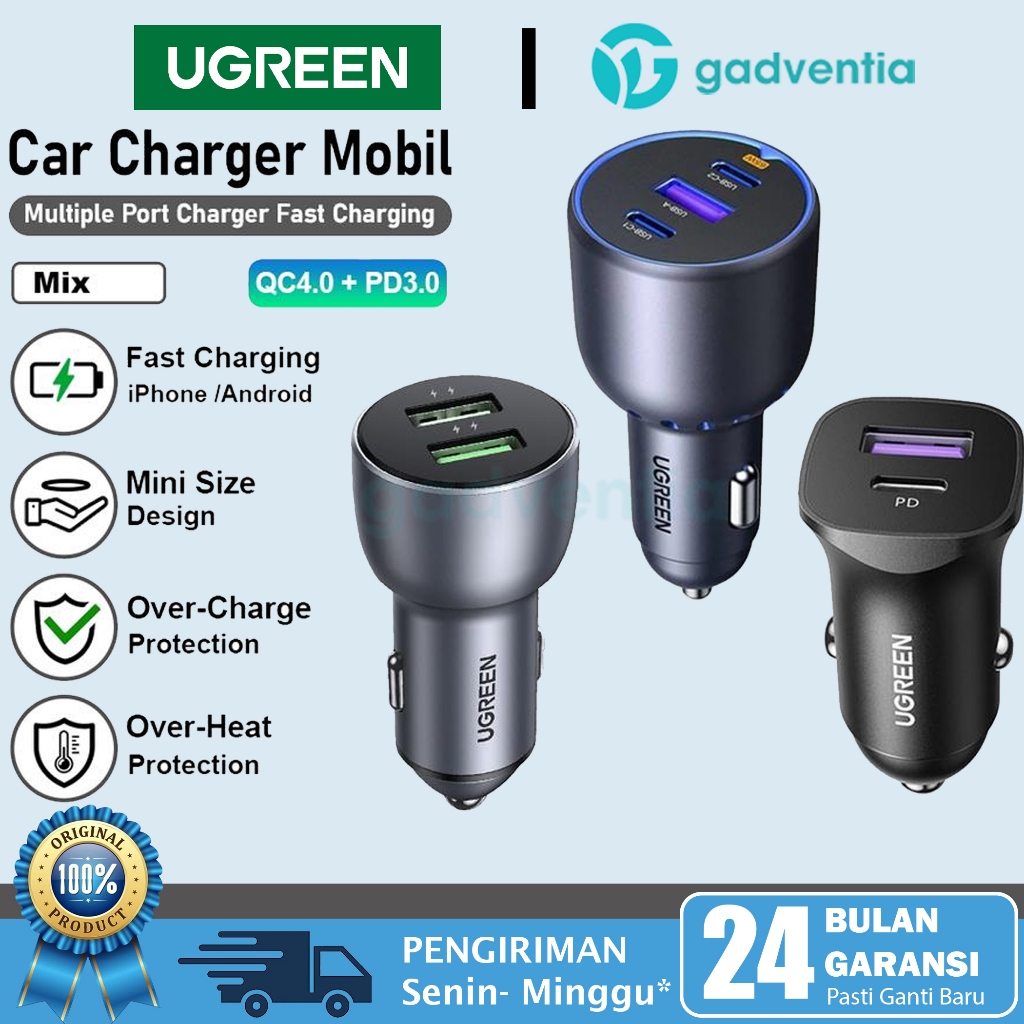 Jual UGREEN Car Charger Mobil Dual Port USB A & Type C Fast Charging ...